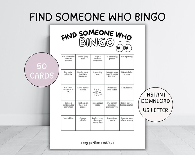 Find Someone Who Bingo | Fun Icebreaker Game for Office Parties, Family ...