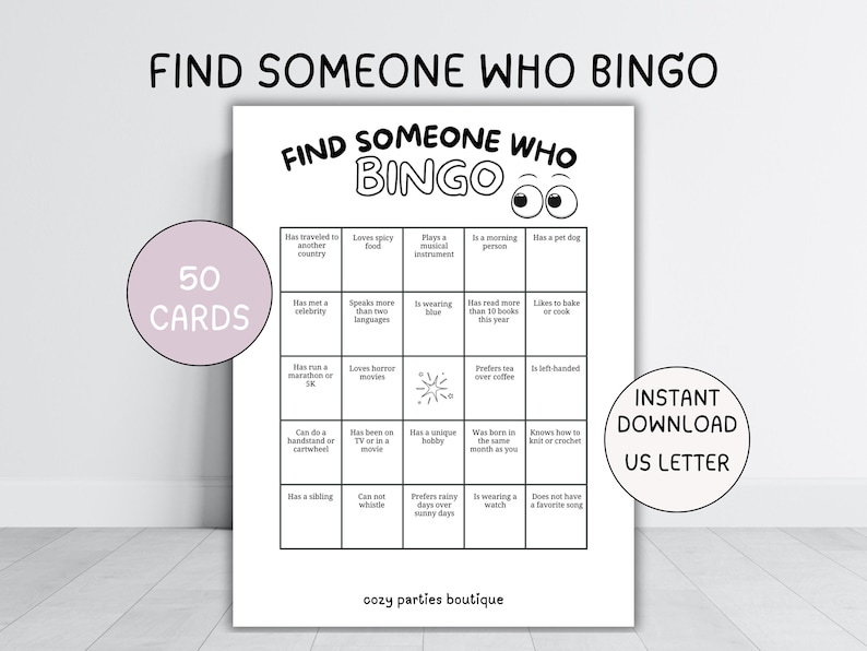 Find Someone Who Bingo | Fun Icebreaker Game for Office Parties, Family ...