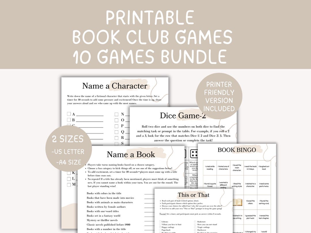 Book Club Party Game Bundle - Book Club Bingo Charades Virtual Book ...