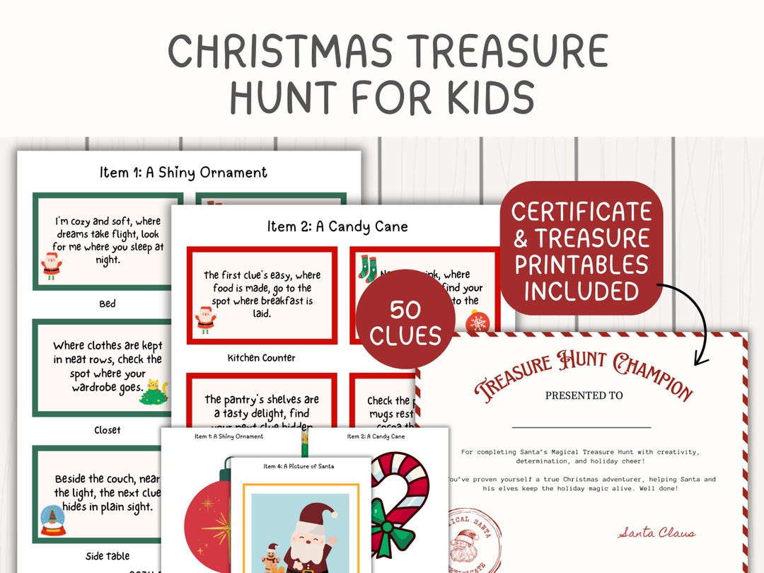 Christmas Treasure Hunt Printable - Fun Kids Scavenger Hunt Clues ...