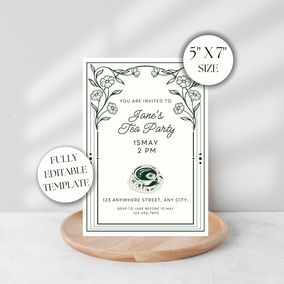 Editable Tea Party Invitation Template, Time for Tea Invite, Modern Tea ...