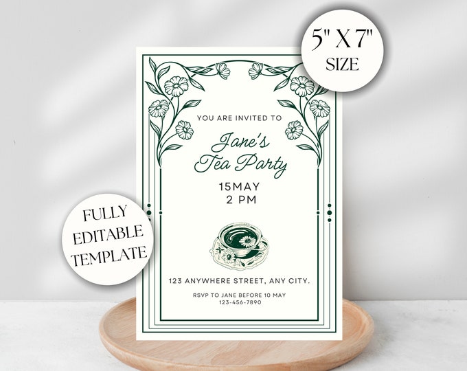 Editable Tea Party Invitation Template, Time for Tea Invite, Modern Tea ...