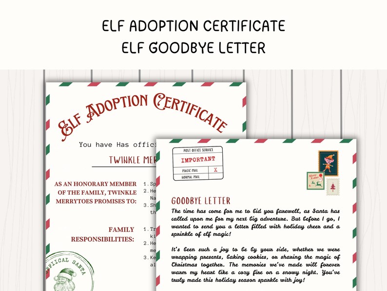 Printable Christmas Bundle: Elf Letter, Elf Adoption Card, Elf Goodbye ...