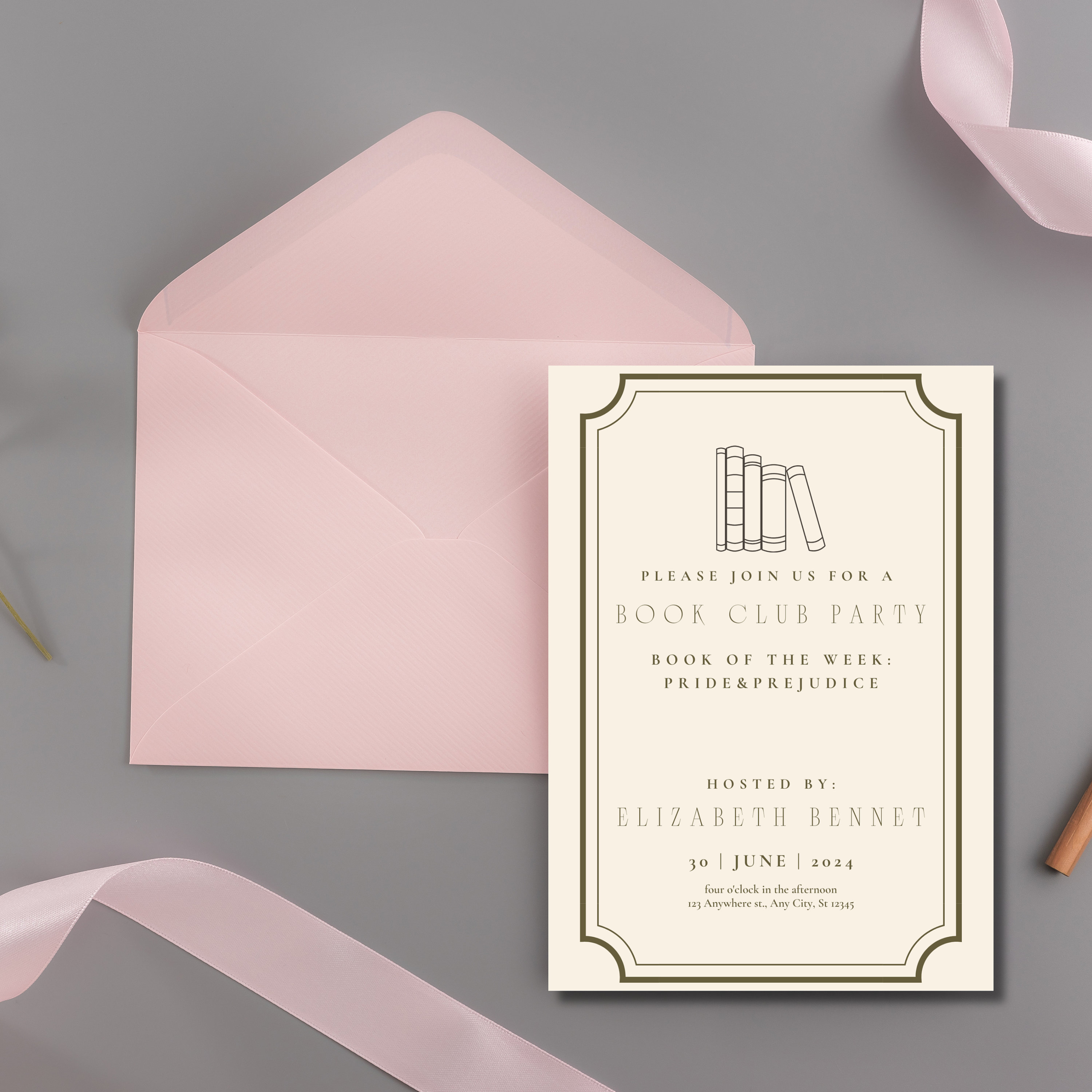 Vintage Book Club Party Invite Printable Book Club Invite Template for ...