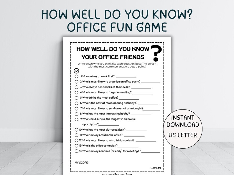 Who Knows the Team | Office Team Building Trivia Game | Happy Hour Coworker Quiz | Workplace ...