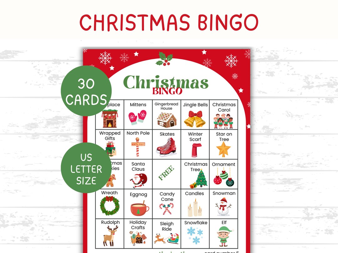 Printable Christmas Bingo Game Xmas Bingo Cards for Kids, Classroom ...