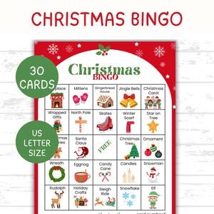 Printable Christmas Bingo Game Xmas Bingo Cards for Kids, Classroom ...