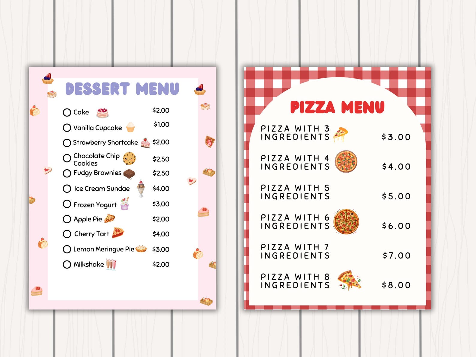 Pretend Play Menus - Fake Kids Menu, Fun Kids Menu for Kitchen Play ...