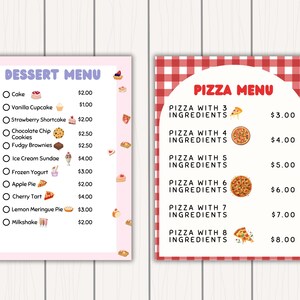 Pretend Play Menus - Fake Kids Menu, Fun Kids Menu for Kitchen Play ...