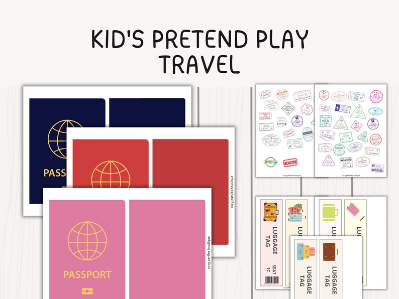 Play Passport & Travel Activity Kids Travel Set for Pretend Play ...
