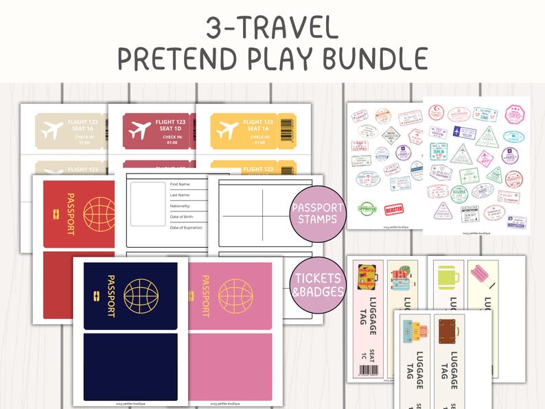 Pretend Play Printable Bundle Kids Passport Set Teacher Play Set Doctor ...