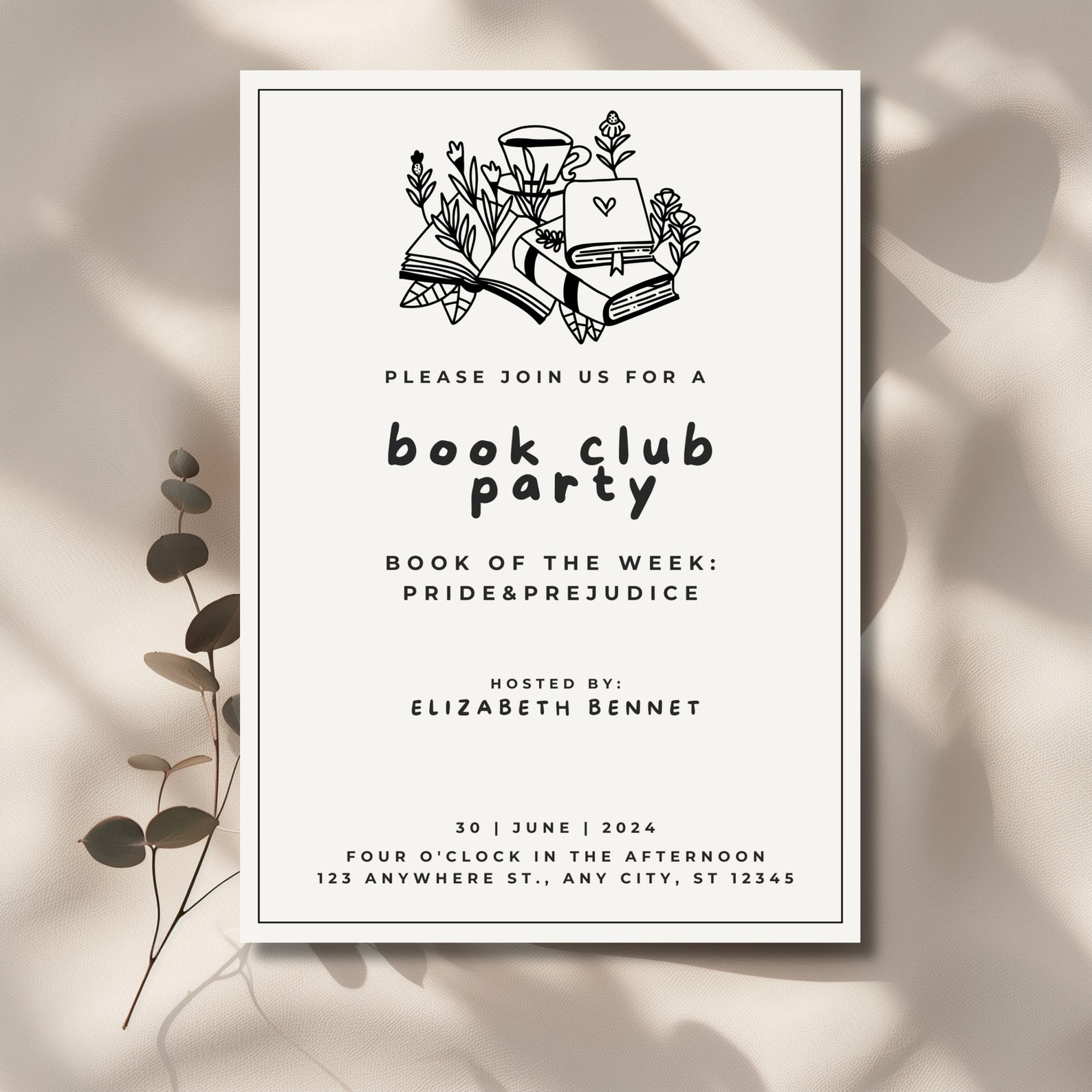 Book Club Invite Template, Book Club Invitation Book Club Meeting Book ...