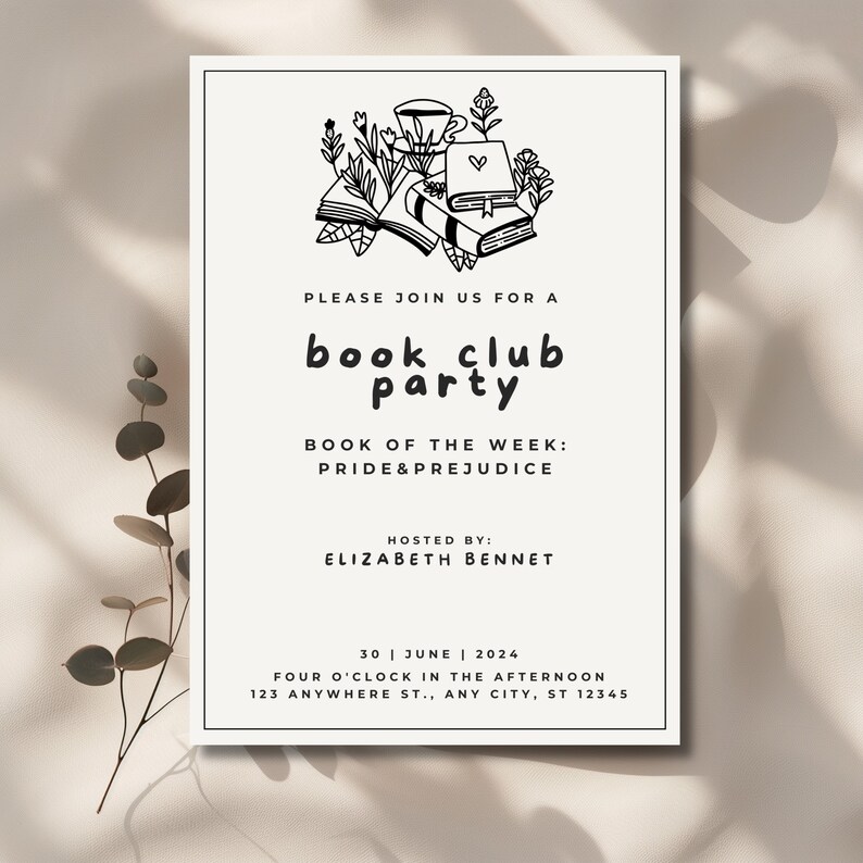Book Club Invite Template, Book Club Invitation Book Club Meeting Book ...