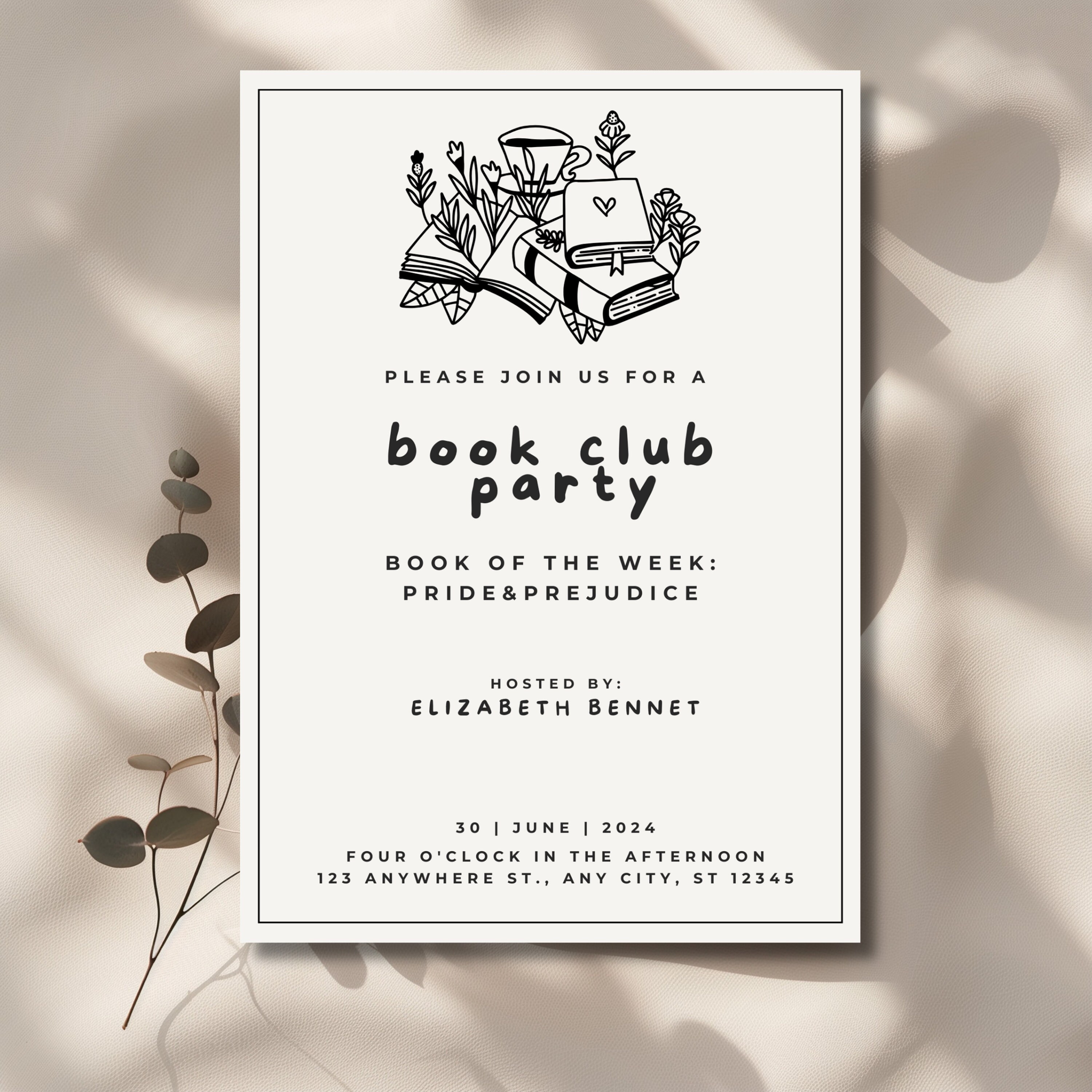 Book Club Invite Template, Book Club Invitation Book Club Meeting Book ...