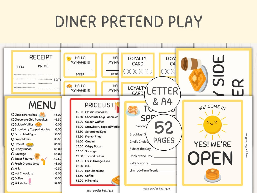 Dramatic Play Diner | Pretend Play Cafe | Preschool Printables ...