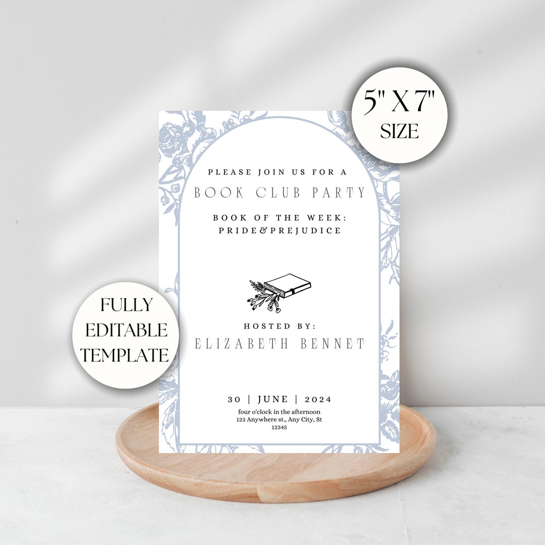 Vintage Book Club Party Invite Printable Book Club Invite Template for ...