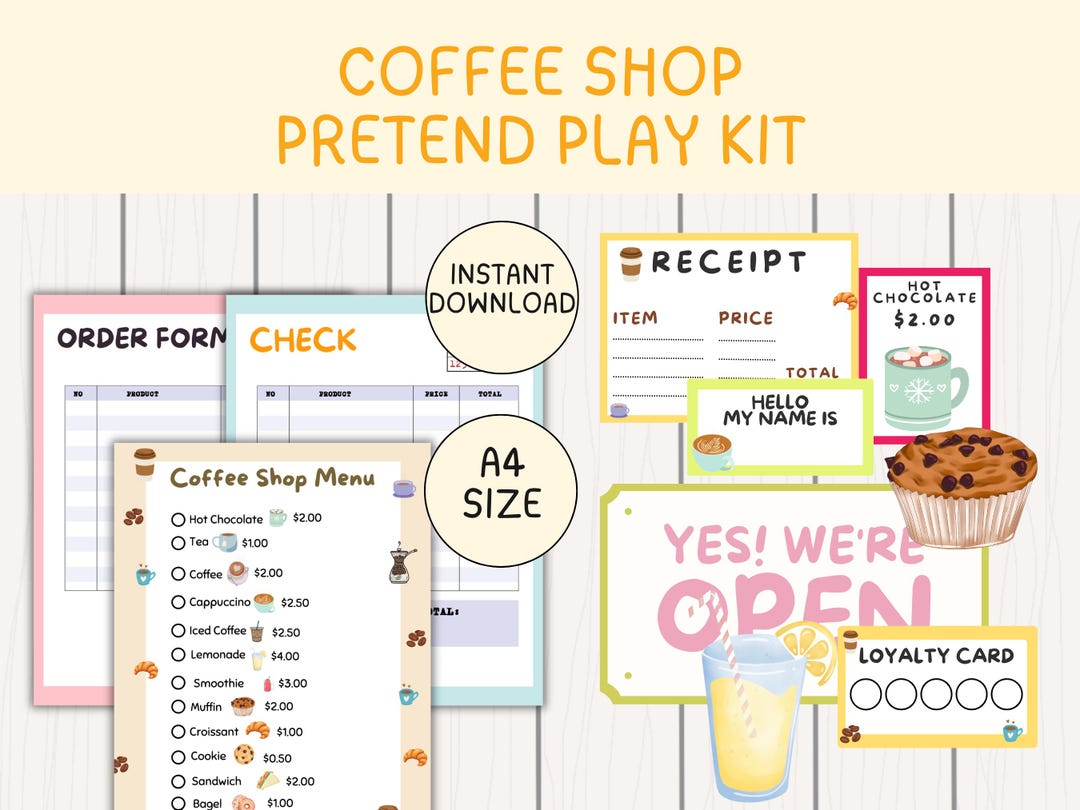 Restaurant Dramatic Play Printable - Play Cafe Menu, Pretend Coffee ...