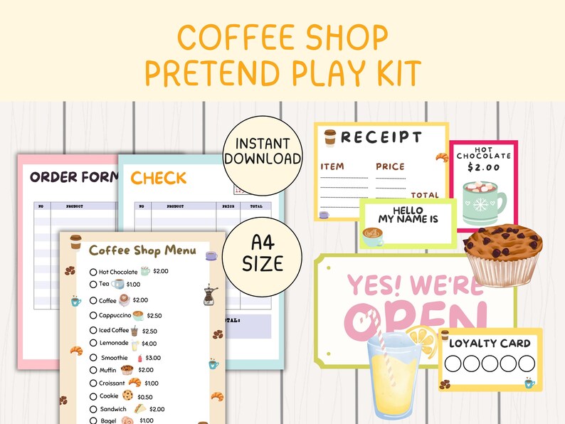 Restaurant Dramatic Play Printable - Play Cafe Menu, Pretend Coffee ...