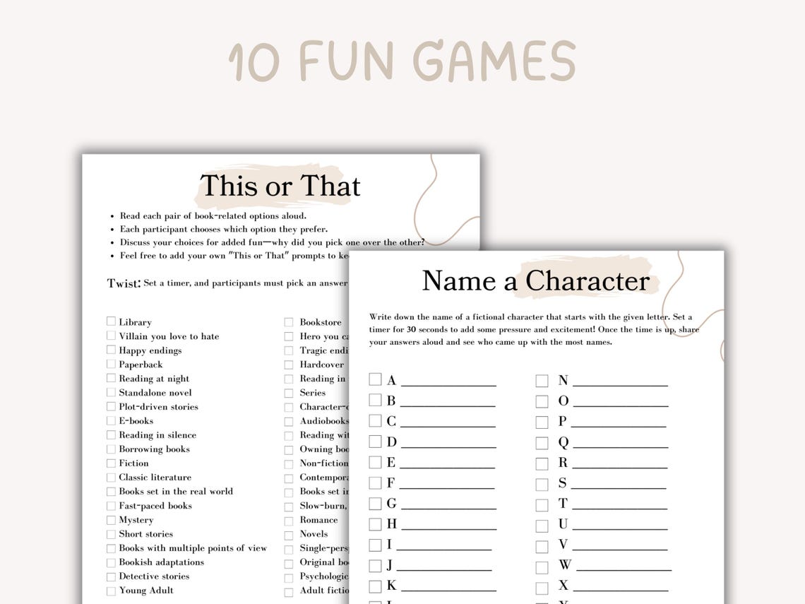 Book Club Party Game Bundle - Book Club Bingo Charades Virtual Book ...