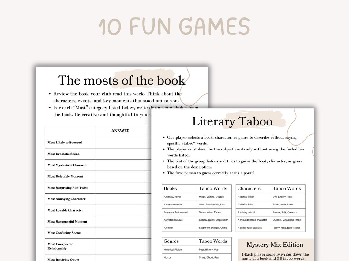 Book Club Party Game Bundle - Book Club Bingo Charades Virtual Book ...