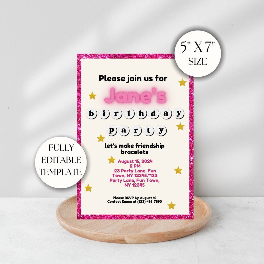 Friendship Bracelet Invitation Editable Teen Girl Birthday Invite ...