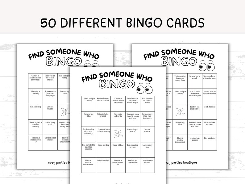 Find Someone Who Bingo | Fun Icebreaker Game for Office Parties, Family ...