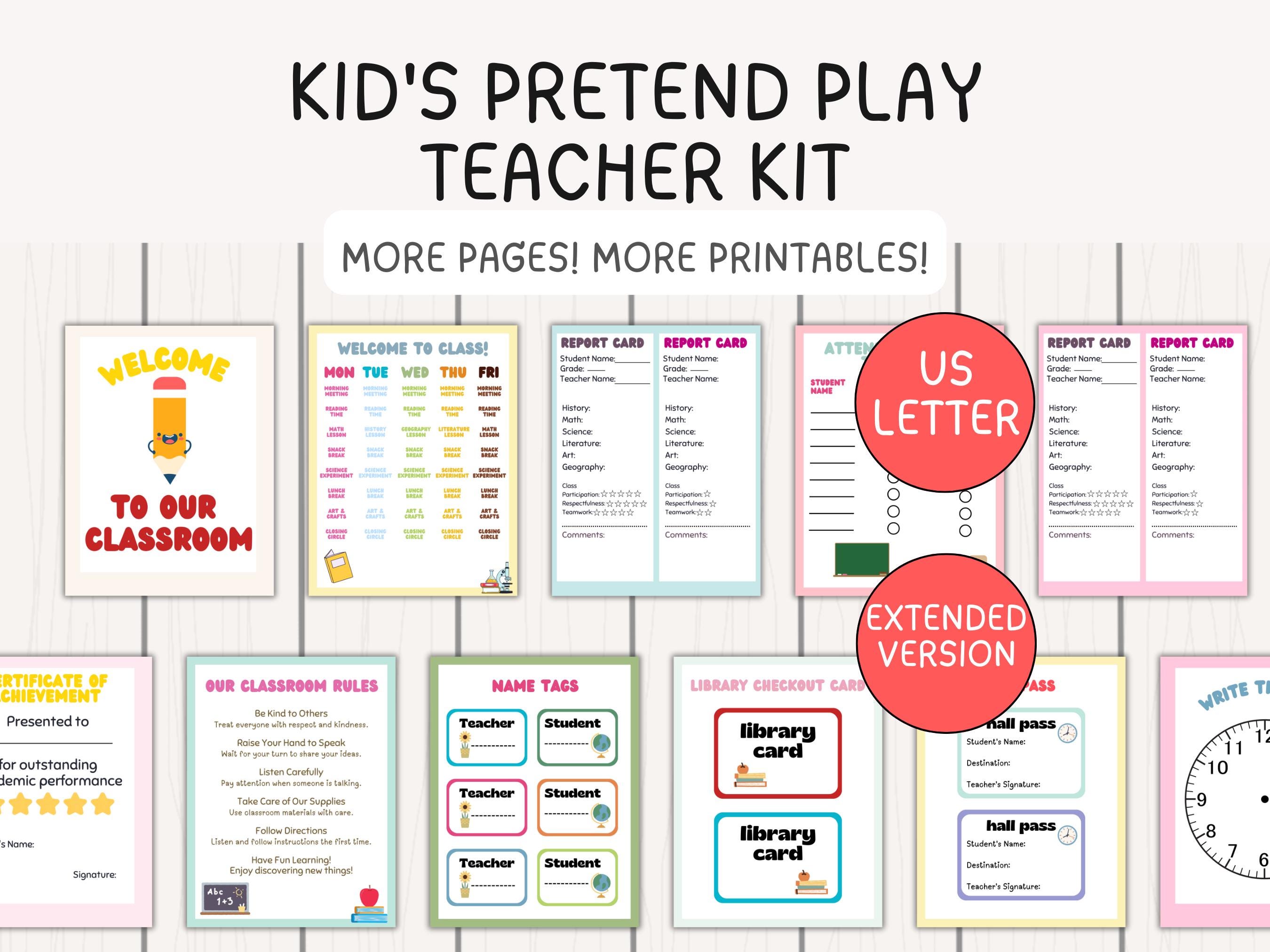 Teacher Printable Pretend Teacher Set Dramatic Play Imaginative Play ...