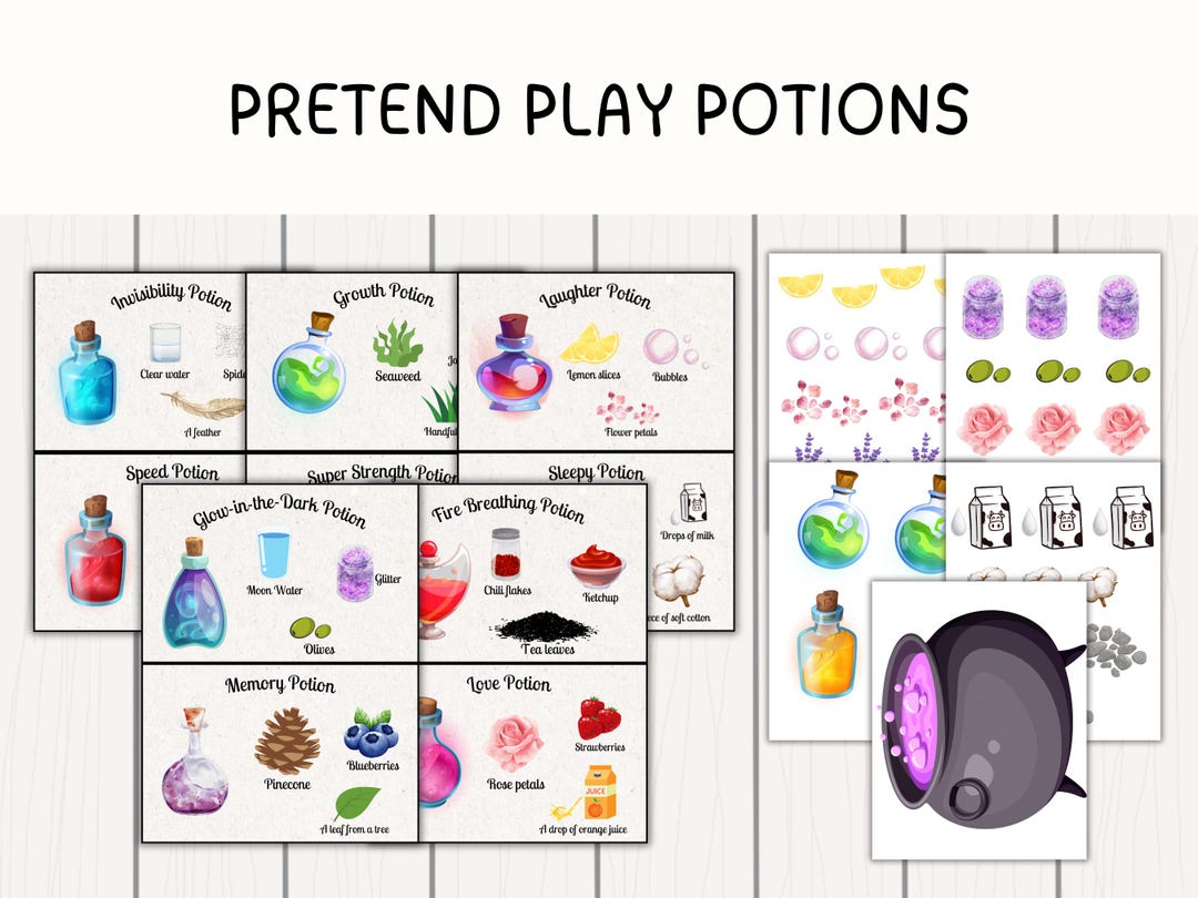 Potion Pretend Play Set - Fairy Potion Cards Printable, Toddler Pretend ...
