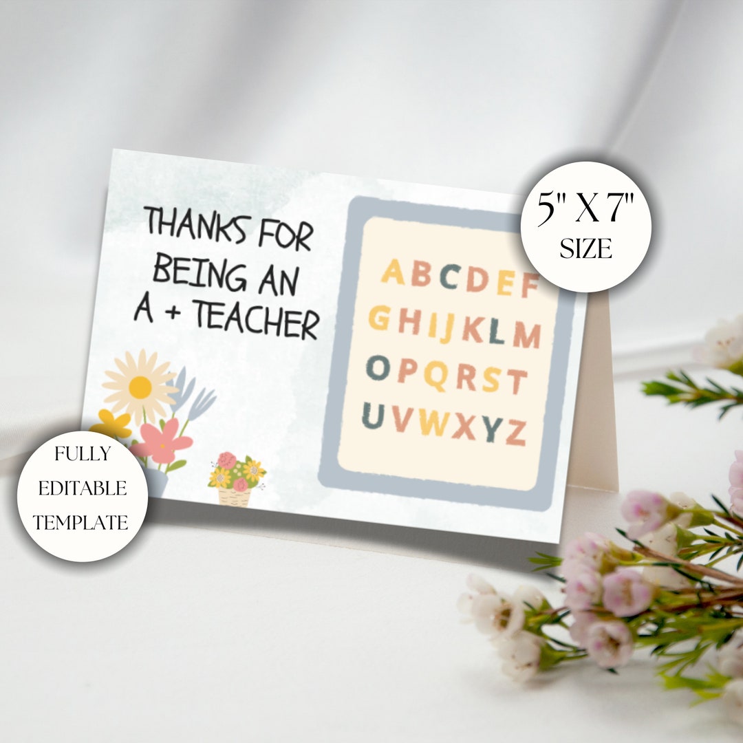 Teacher Appreciation Card Template | End of Year Thank You Teacher Card ...