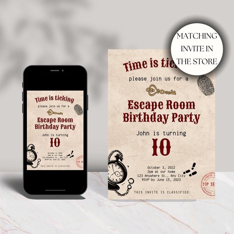Escape Room Birthday Party Invite, Editable Digital Detective ...