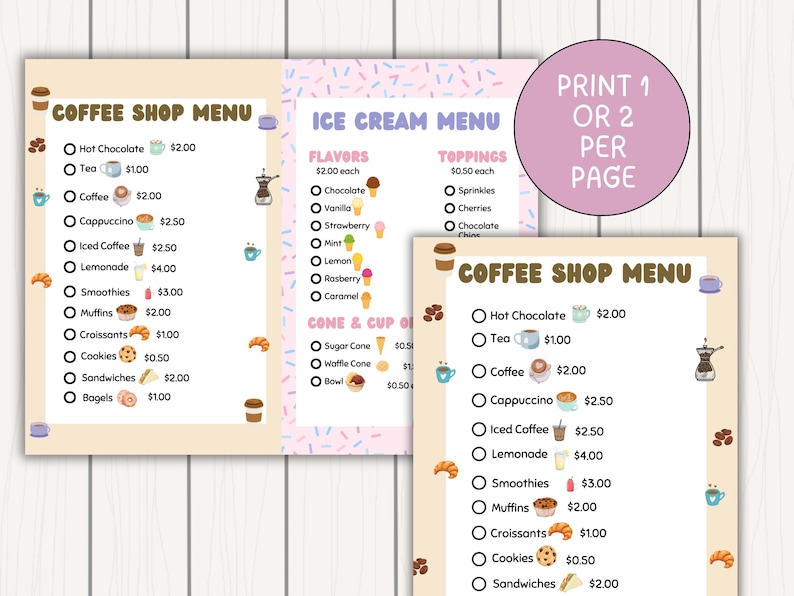 Pretend Play Menus - Fake Kids Menu, Fun Kids Menu for Kitchen Play ...