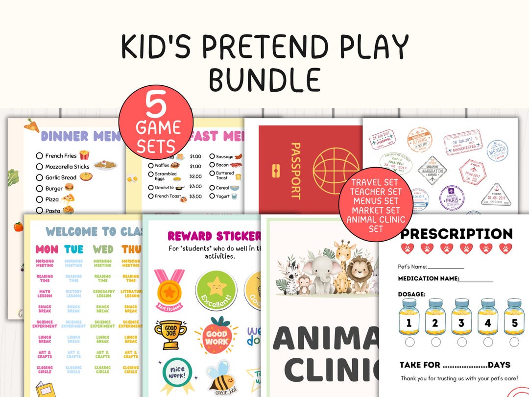 Printable Pretend Play Set for Kids - Restaurant Menu Vet Play Prints ...