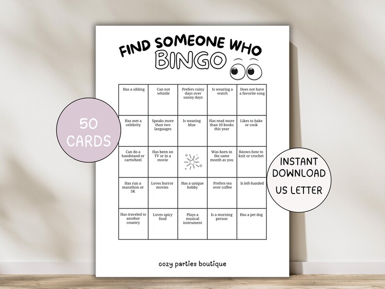 Find Someone Who Bingo | Fun Icebreaker Game for Office Parties, Family ...