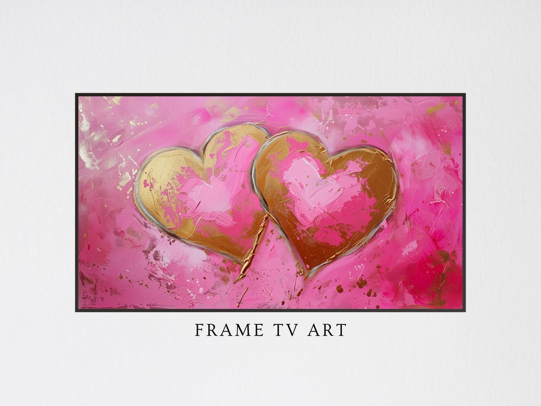 Samsung Frame TV Valentines Day Art, Gold & Pink Acrylic Hearts ...