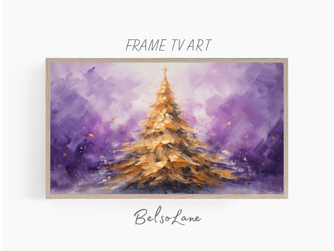 Christmas Frame TV Artwork Golden Lilac Xmas Tree Art Oil - Etsy UK