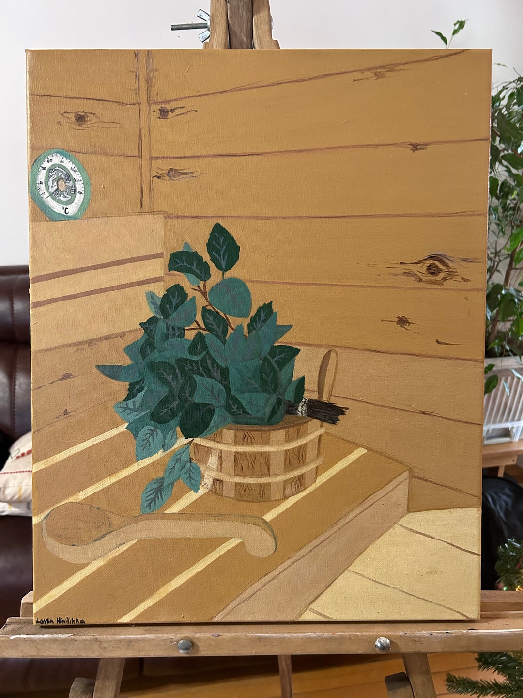 Hand-painted Sauna, Vihti, and Bucket Original Oil on Canvas Painting ...