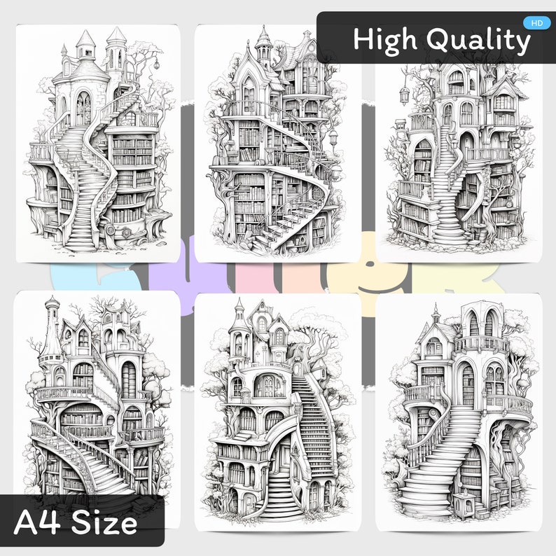 Adult Coloring Book: Fantasy Libraries | Instant Download | Printable ...