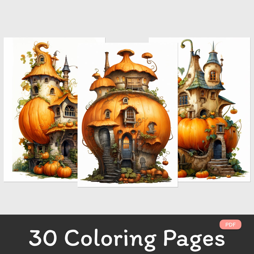 Pumpkin Fairy Houses Coloring Book: 31 Printable Pages (PDF) - Etsy
