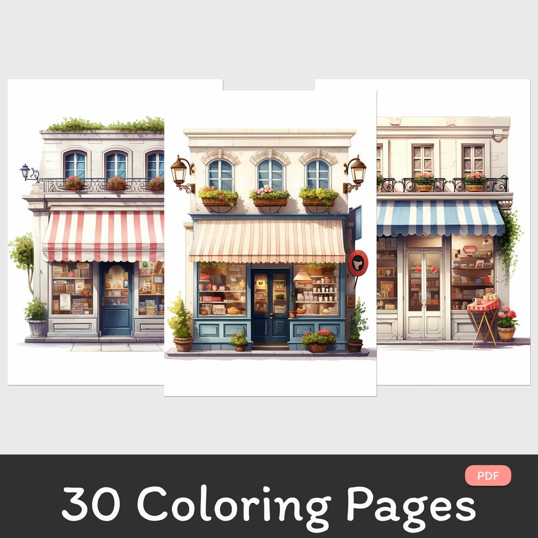 Adult Coloring Book: Cute Storefronts | Instant Download | Printable ...
