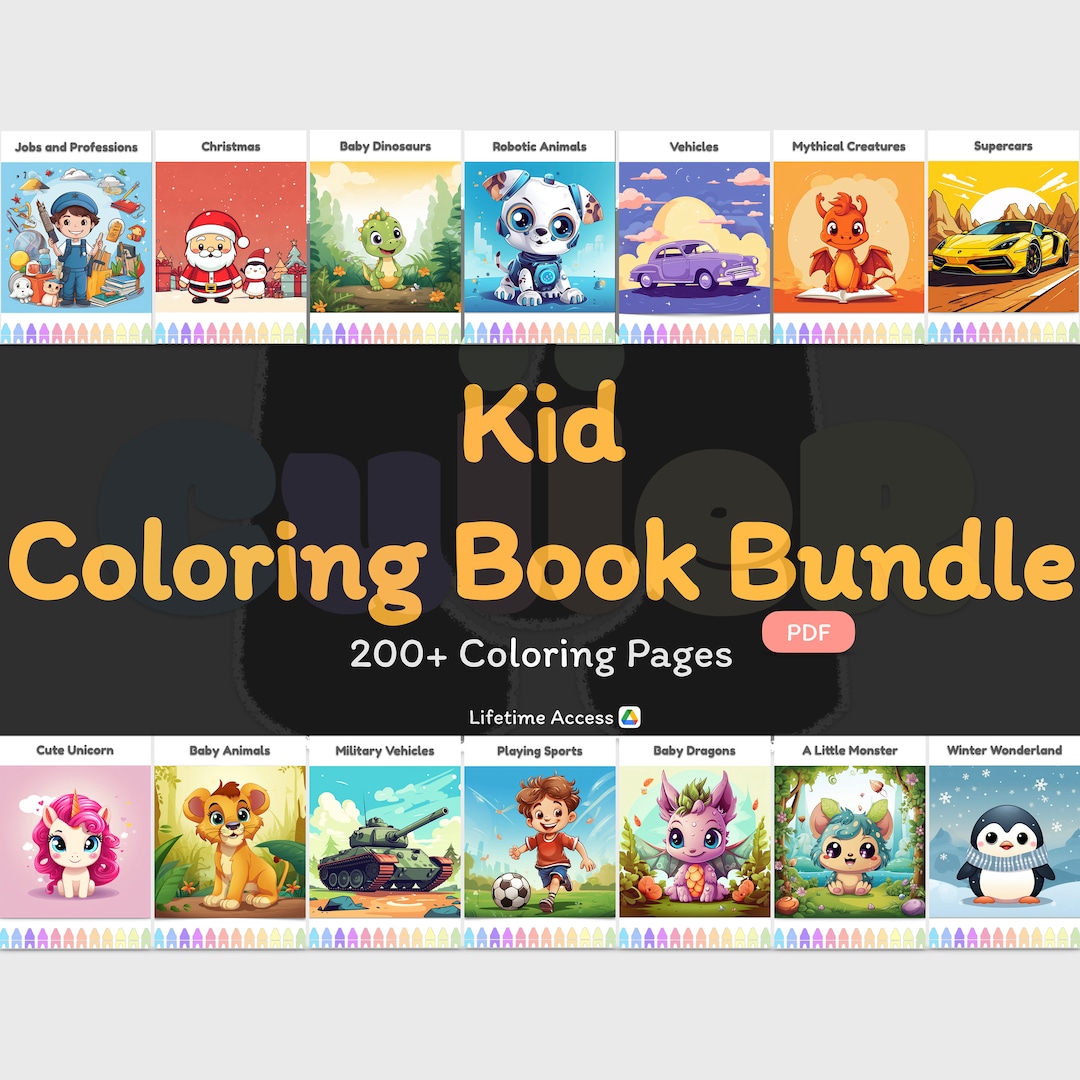 Kid Coloring Book Bundle 210 Pages (14 Categories) | Instant Download ...