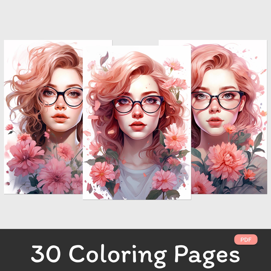 Blooming Nerd Girls Coloring Book: Printable Floral Portraits (PDF) - Etsy