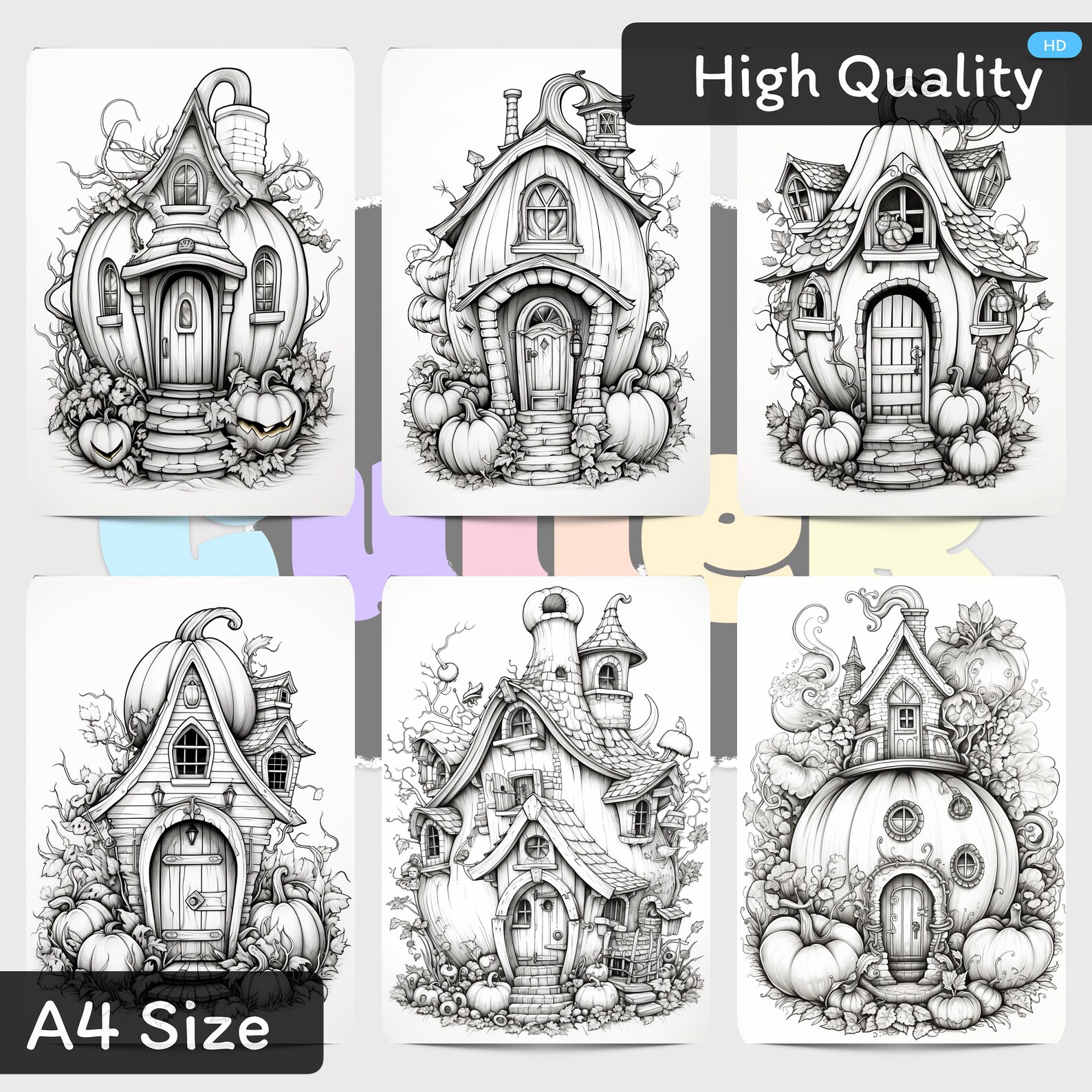 Adult Coloring Book: Pumpkin Fairy Houses | Instant Download ...