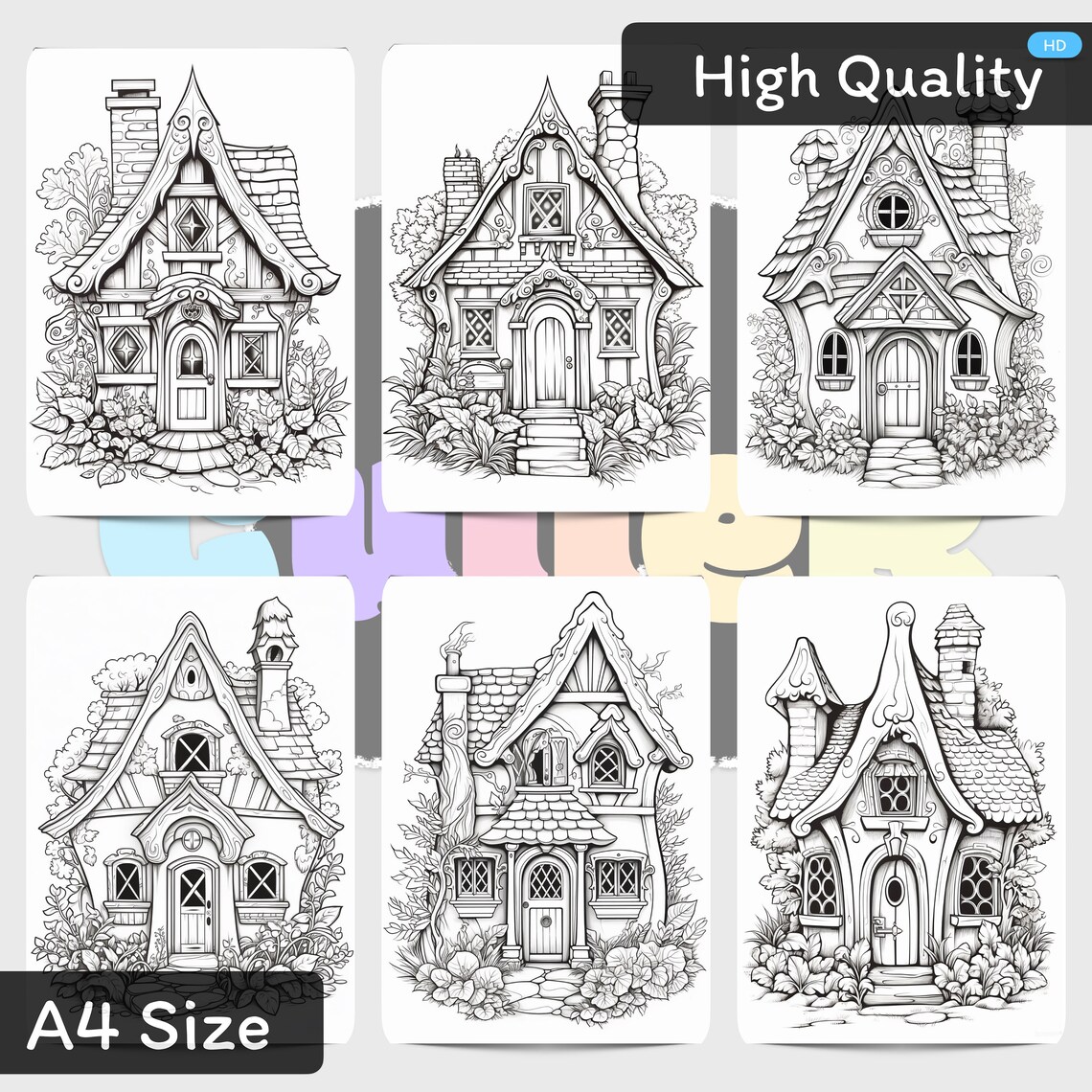 Adult Coloring Book: Fairy Cottages Instant Download Printable PDF ...