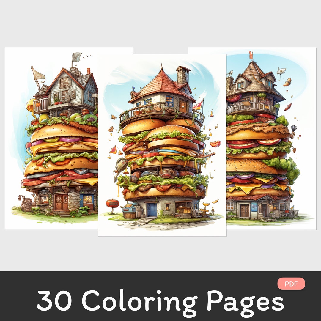 Adult Coloring Book: Burger Fairy Houses | Instant Download | Printable ...