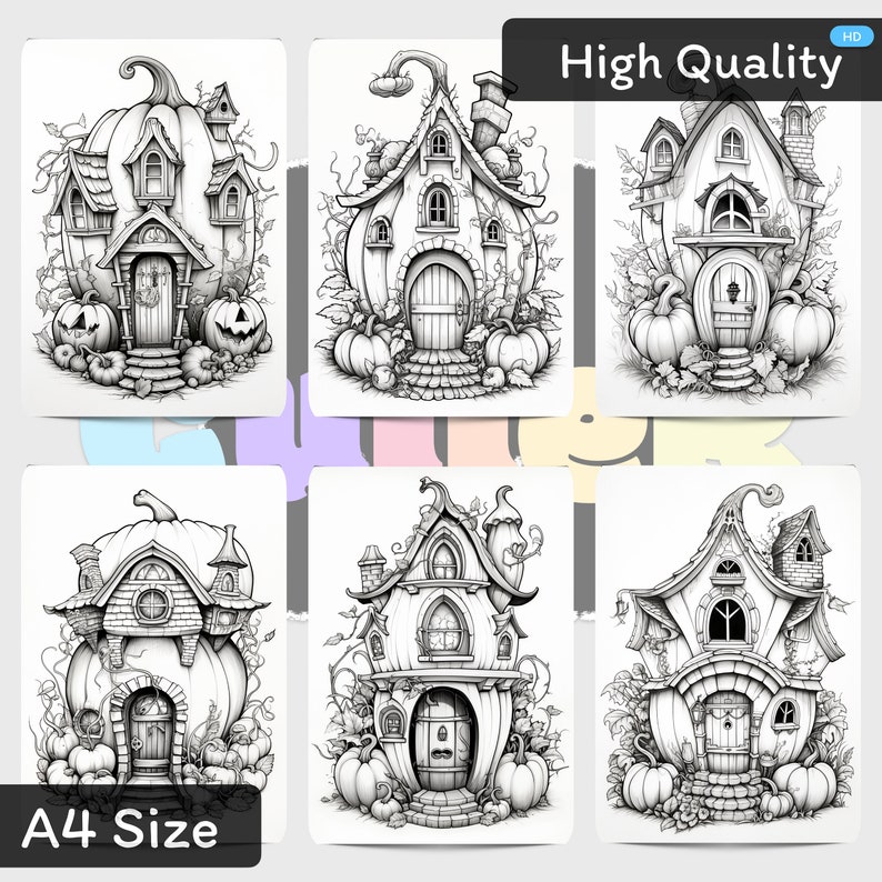 Adult Coloring Book: Pumpkin Fairy Houses | Instant Download ...