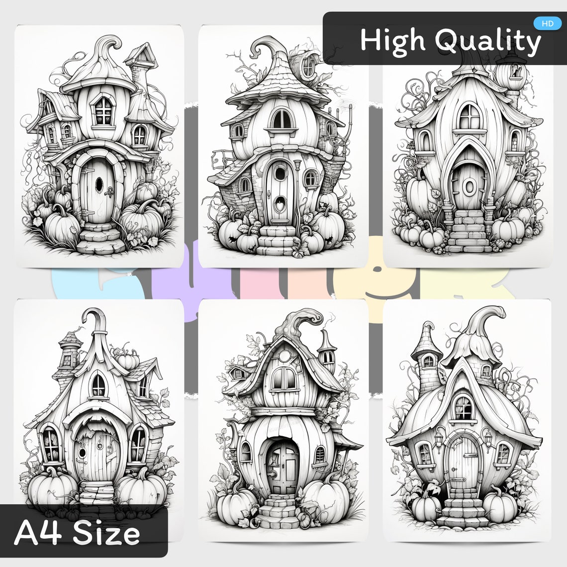 Adult Coloring Book: Pumpkin Fairy Houses Instant Download Printable ...