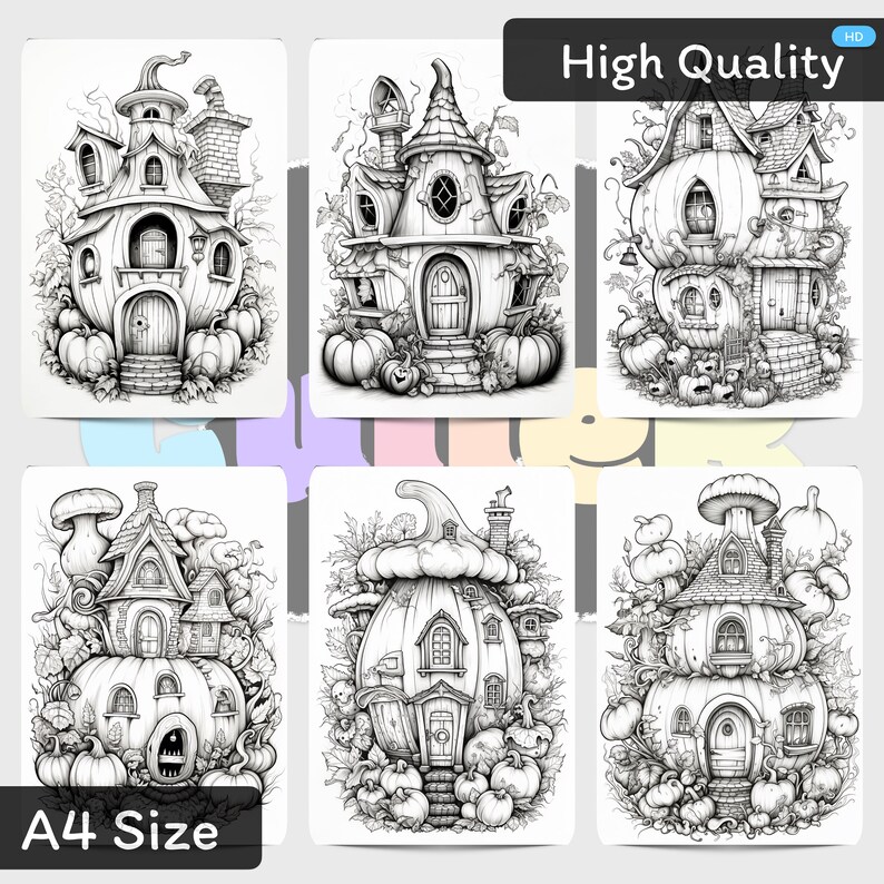 Adult Coloring Book: Pumpkin Fairy Houses Instant Download Printable ...