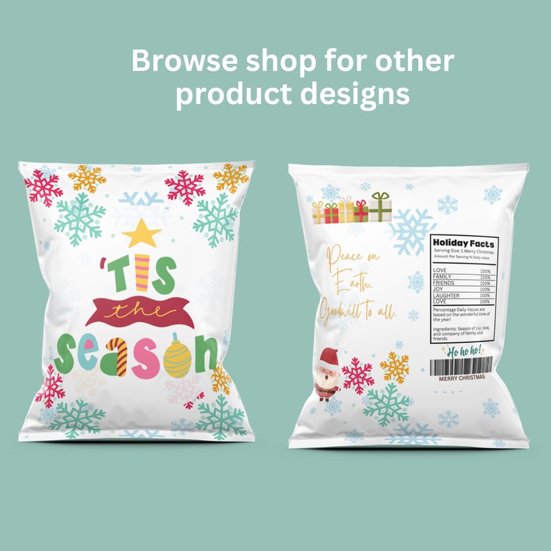 CB09 Christmas Chip Bag Template, Holiday Favor Wrapper, DIY Candy ...
