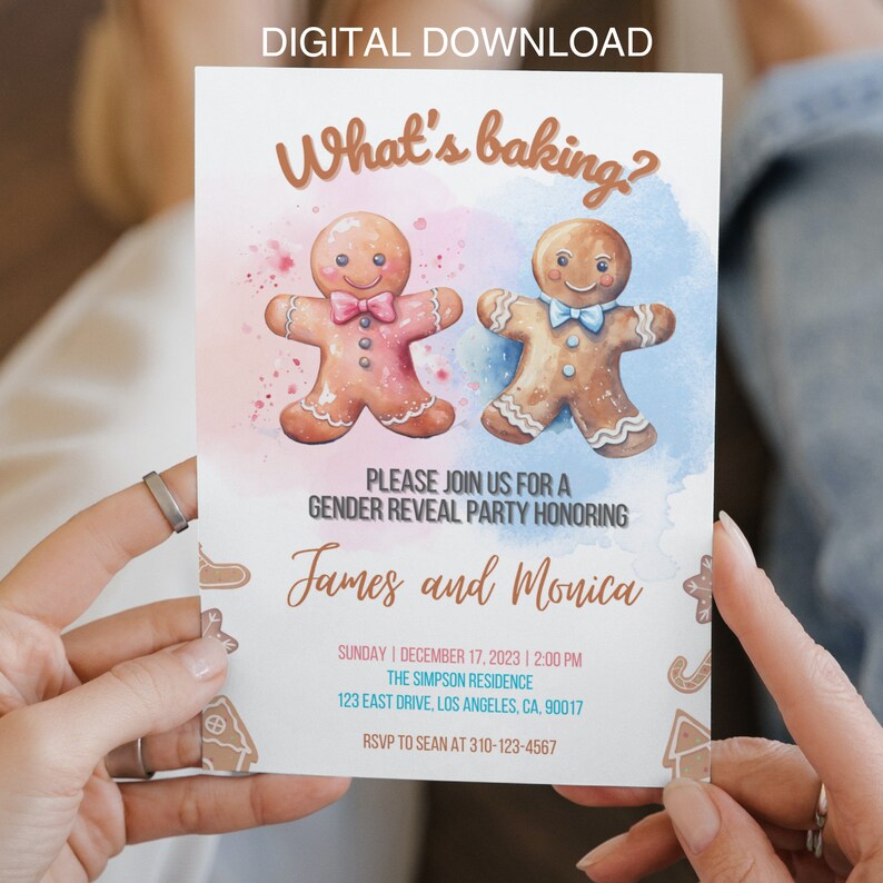 What's Baking Gender Reveal Invitation Template, Editable Gingerbread ...