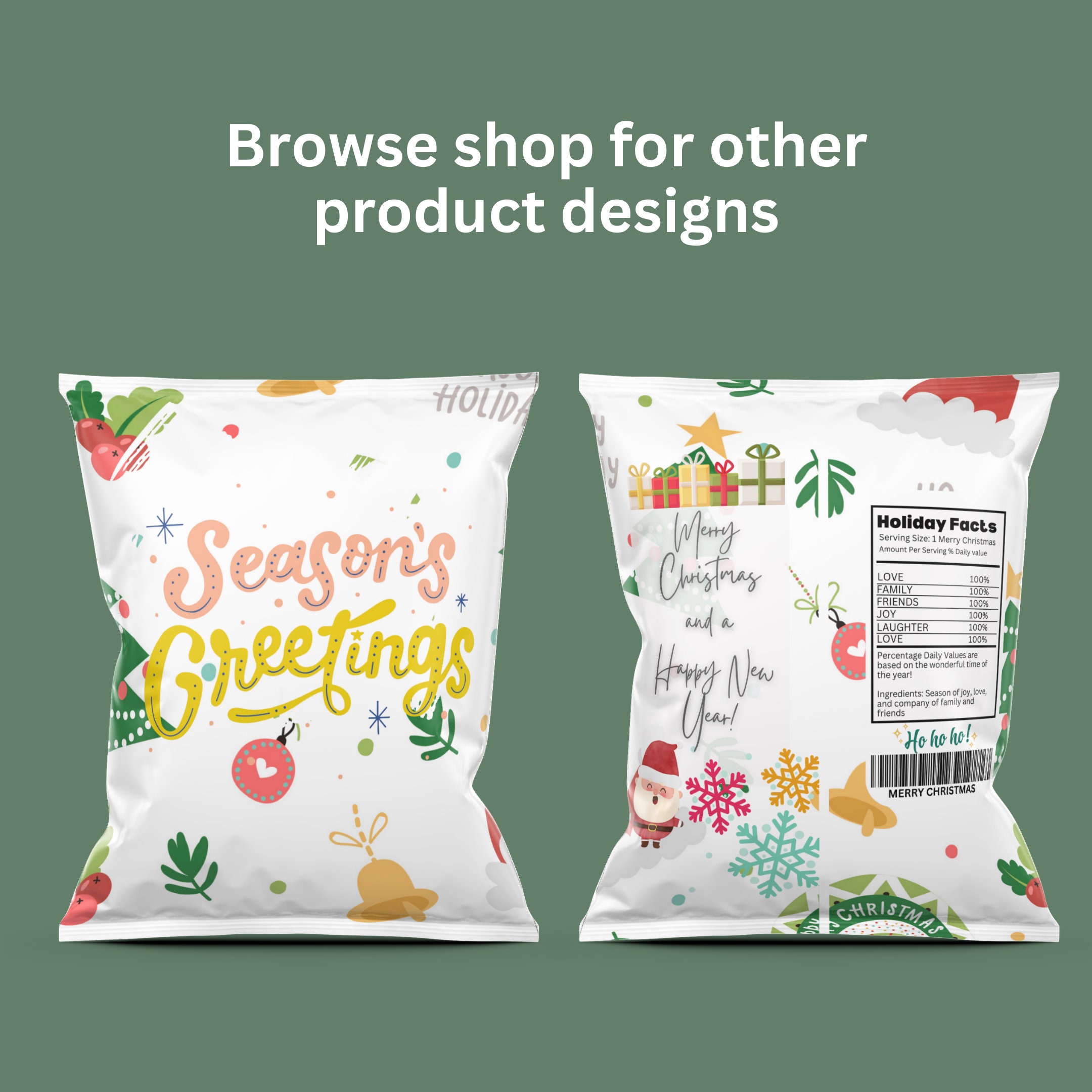 CB09 Christmas Chip Bag Template, Holiday Favor Wrapper, DIY Candy ...